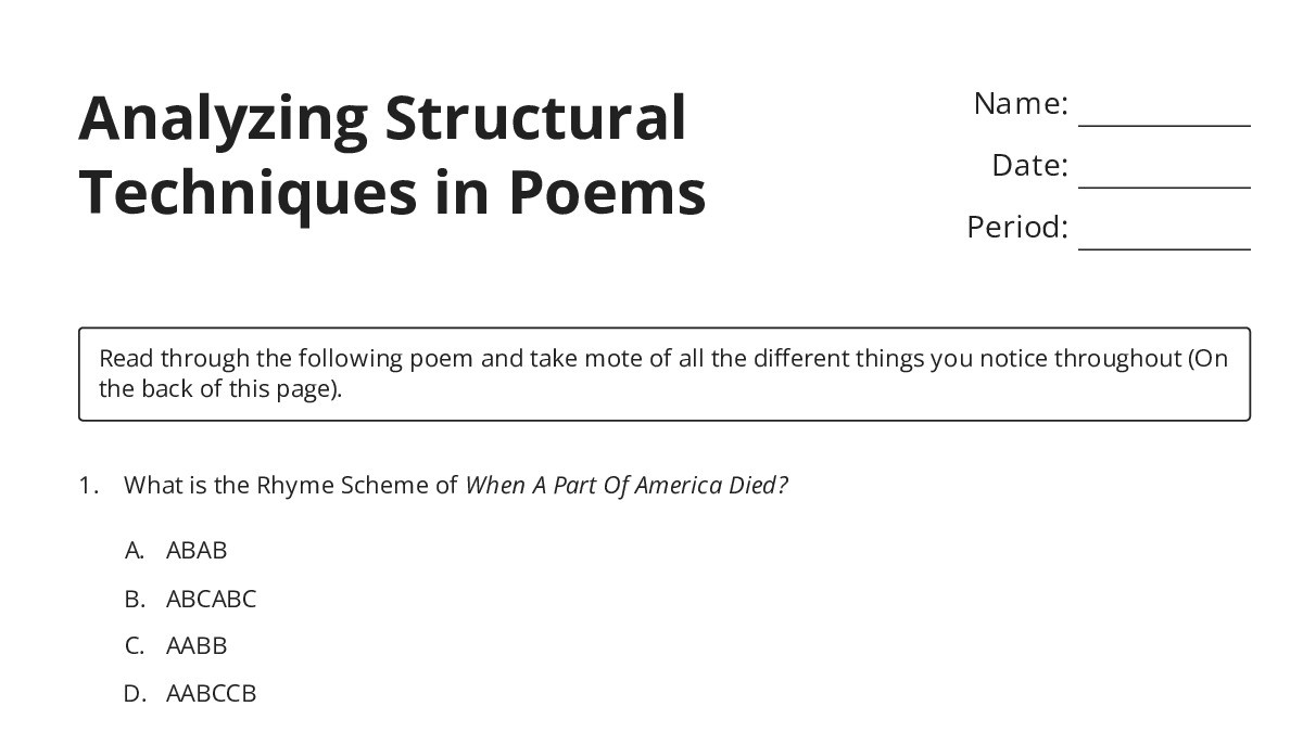 Analyzing Structural Techniques in Poems - My Worksheet Maker: Create ...