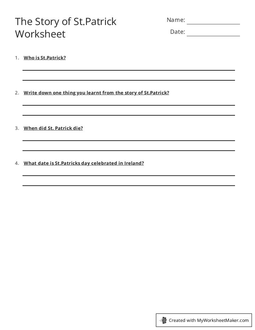 The Story of St.Patrick Worksheet - My Worksheet Maker: Create Your Own ...