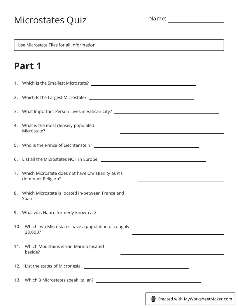 Microstates Quiz - My Worksheet Maker: Create Your Own Worksheets