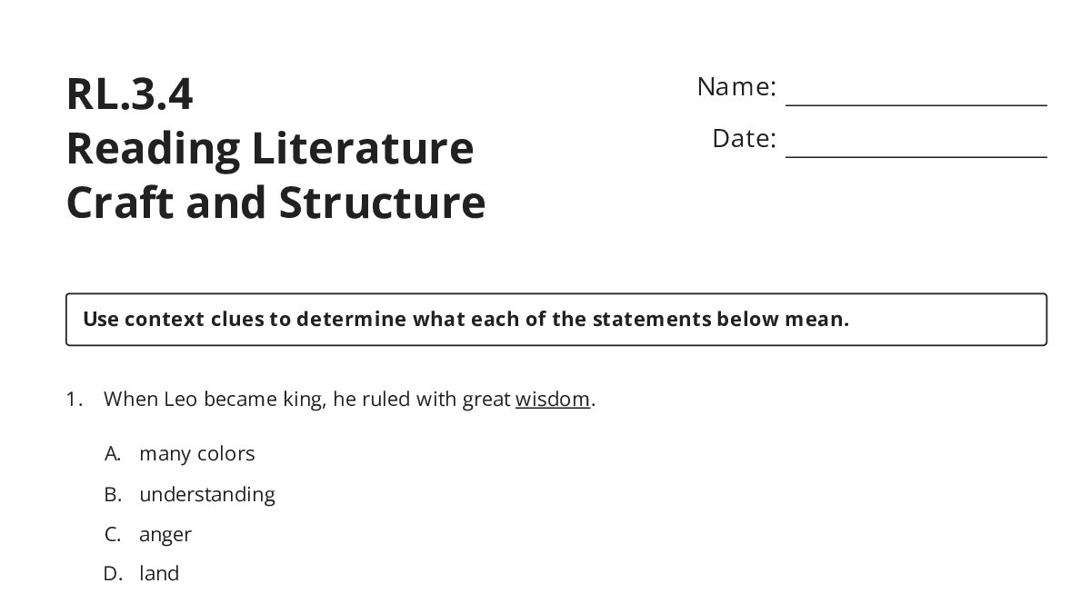RL.3.4 Reading Literature Craft and Structure - My Worksheet Maker ...
