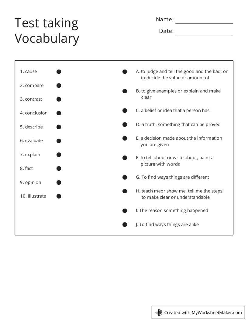 Test taking Vocabulary - My Worksheet Maker: Create Your Own Worksheets