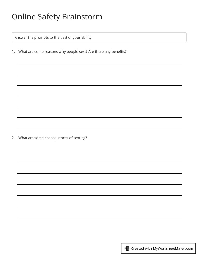 Online Safety Brainstorm - My Worksheet Maker: Create Your Own Worksheets