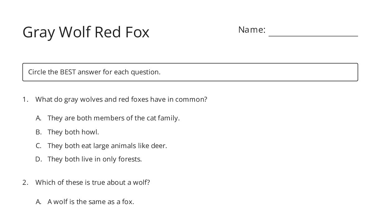 Gray Wolf Red Fox - My Worksheet Maker: Create Your Own Worksheets
