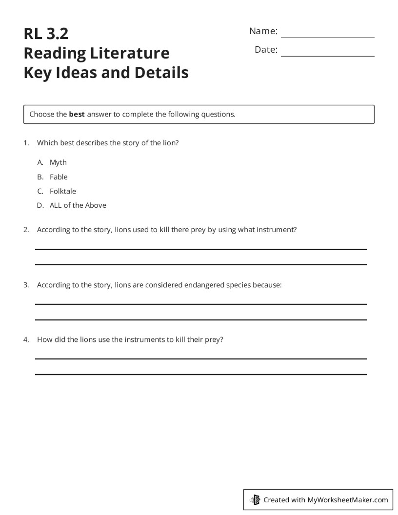 RL 3.2Reading LiteratureKey Ideas and Details - My Worksheet Maker ...