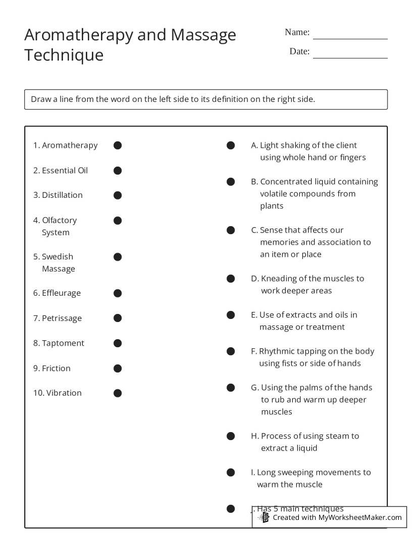 Aromatherapy and Massage Technique - My Worksheet Maker: Create Your ...