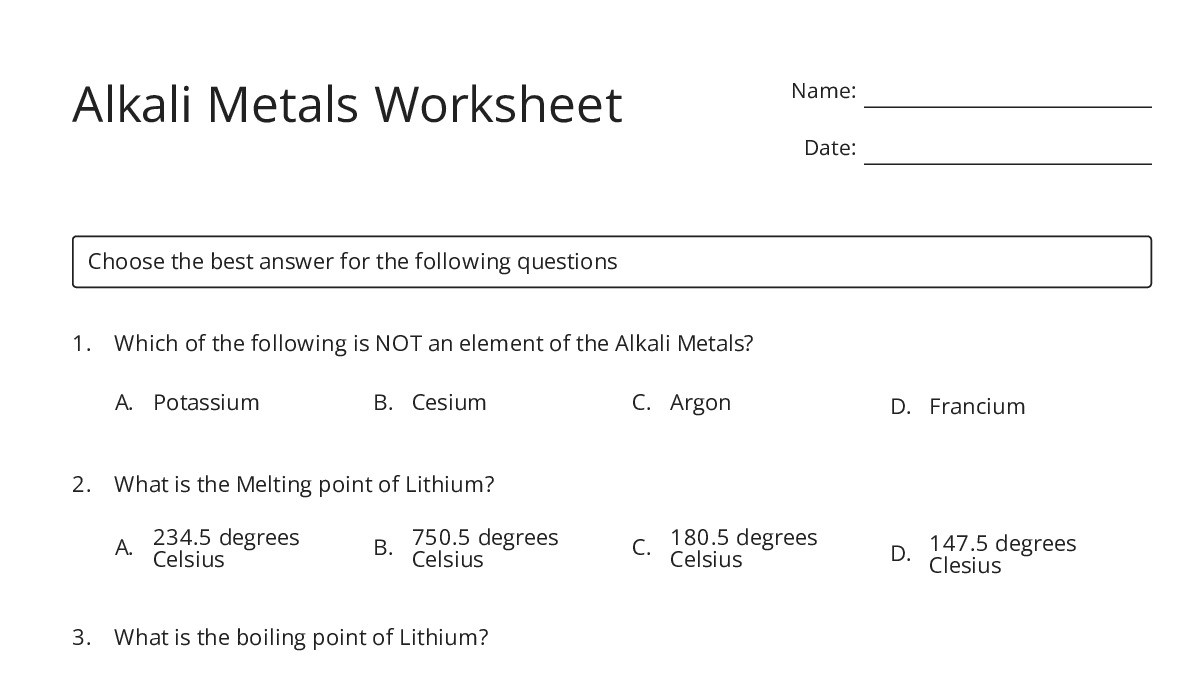 Alkali Metals Worksheet - My Worksheet Maker: Create Your Own Worksheets