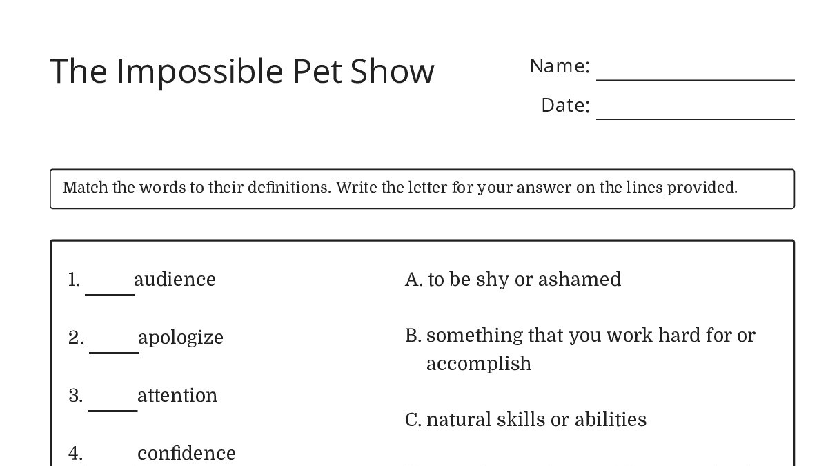 The Impossible Pet Show - My Worksheet Maker: Create Your Own Worksheets
