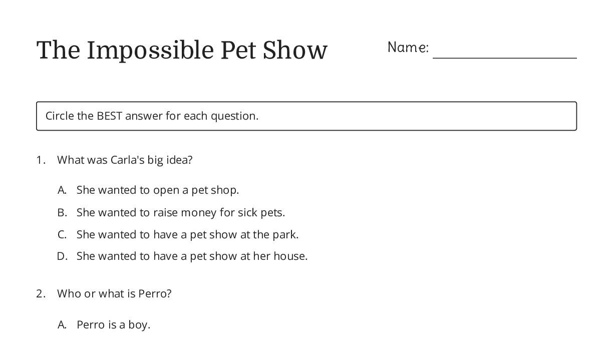 The Impossible Pet Show - My Worksheet Maker: Create Your Own Worksheets