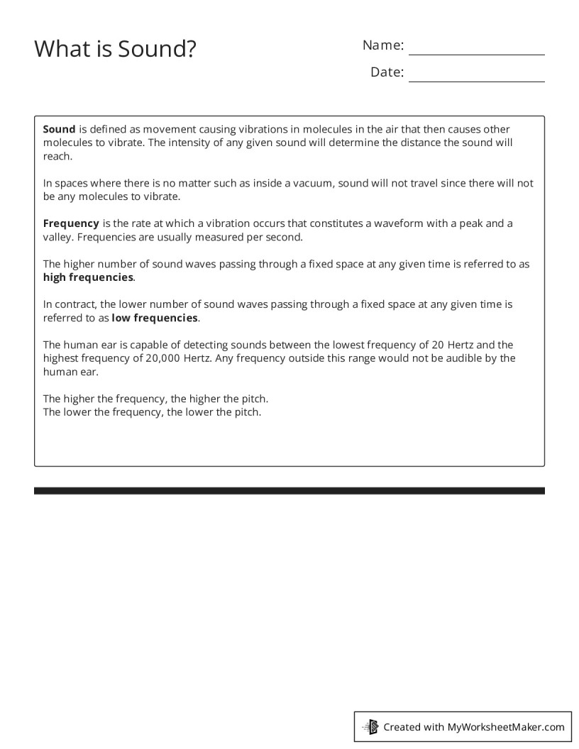 What is Sound? - My Worksheet Maker: Create Your Own Worksheets