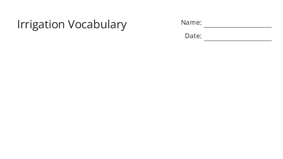 Irrigation Vocabulary - My Worksheet Maker: Create Your Own Worksheets