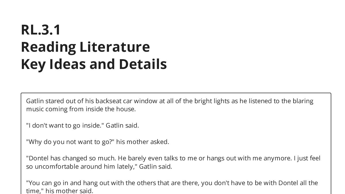 RL.3.1 Reading Literature Key Ideas and Details - My Worksheet Maker ...