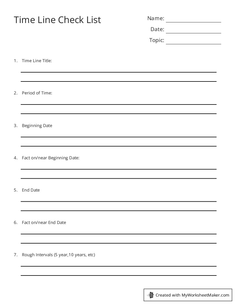 Time Line Check List - My Worksheet Maker: Create Your Own Worksheets