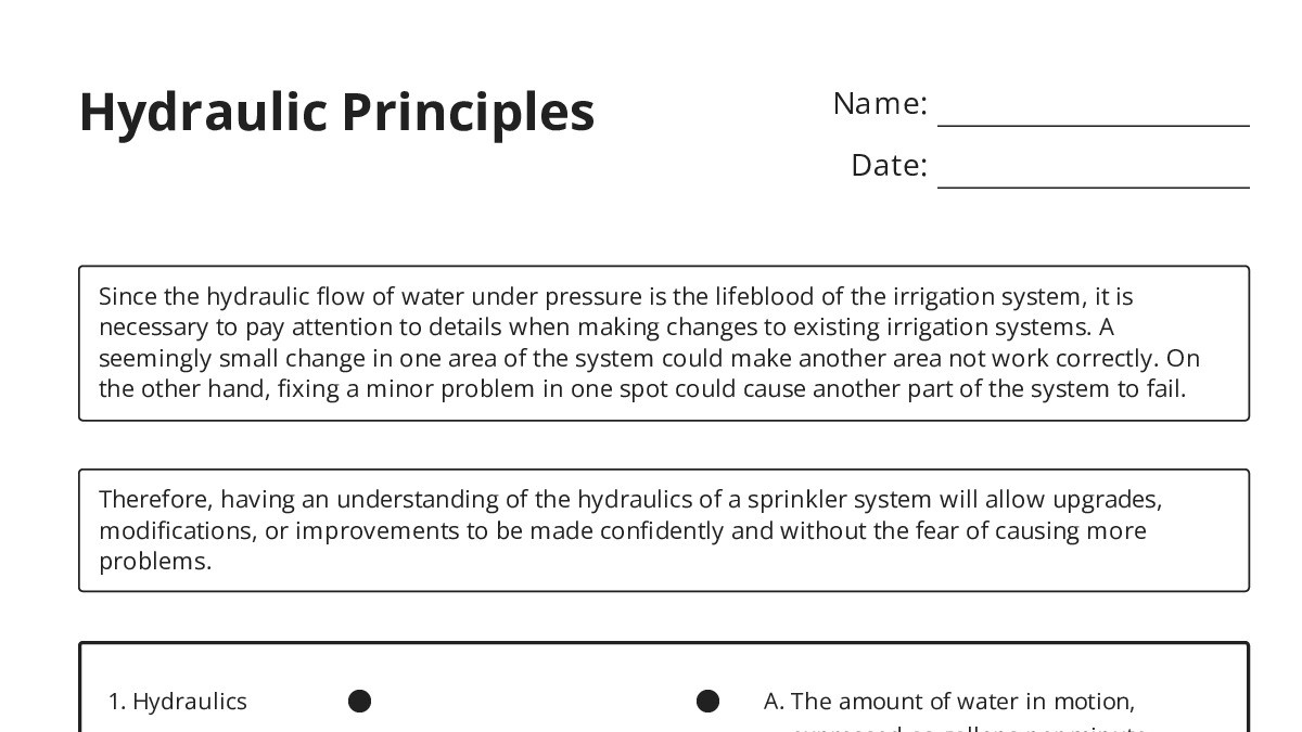 Hydraulic Principles﻿ - My Worksheet Maker: Create Your Own Worksheets