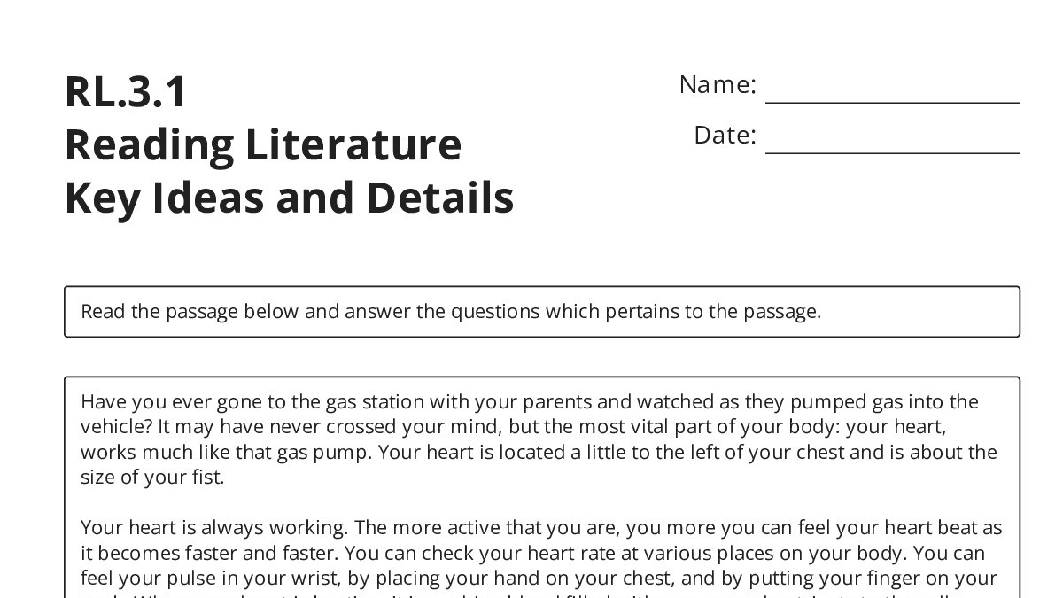 RL.3.1 Reading Literature Key Ideas and Details - My Worksheet Maker ...