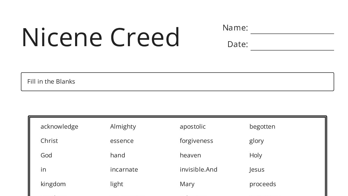 Nicene Creed - My Worksheet Maker: Create Your Own Worksheets