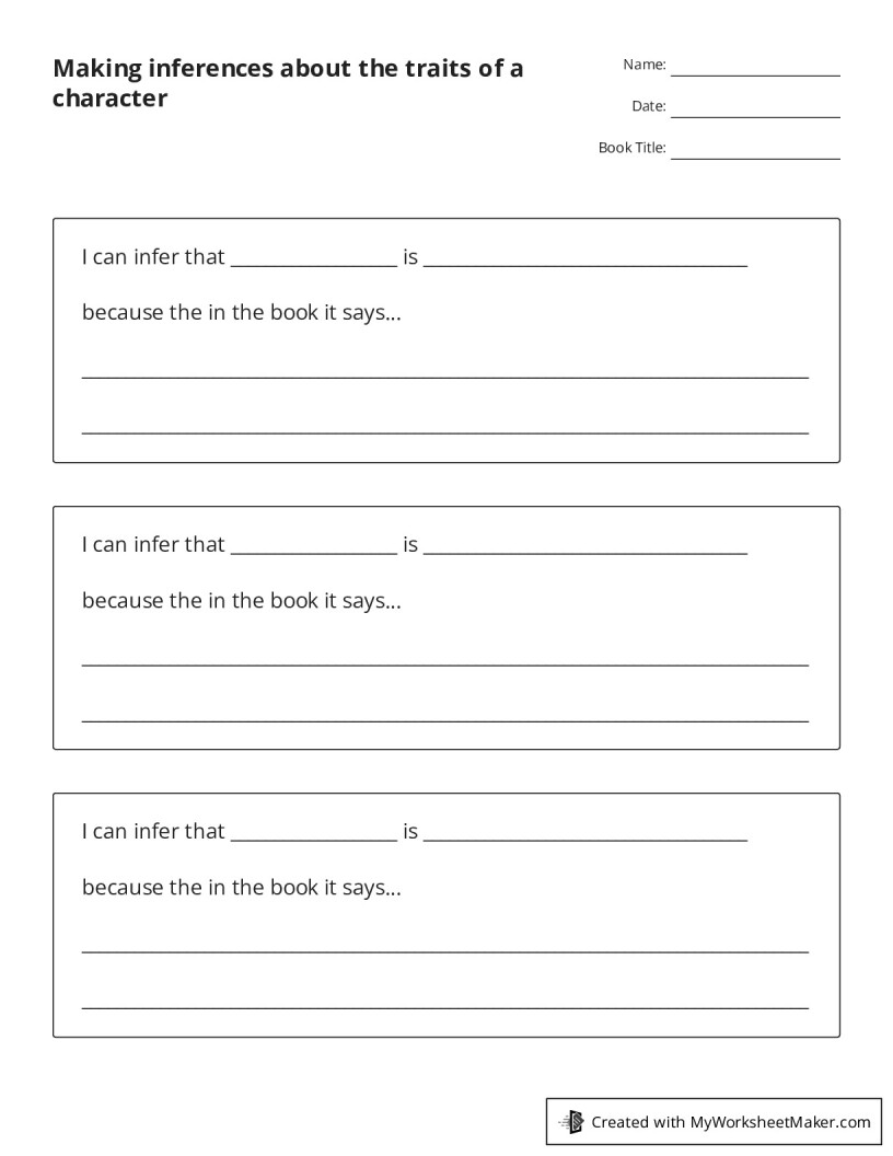 Making inferences about the traits of a character - My Worksheet Maker ...