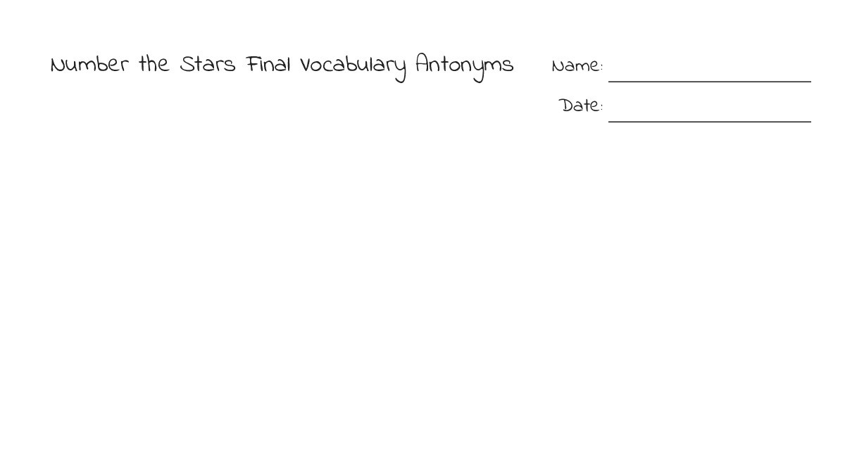Number the Stars Final Vocabulary Antonyms - My Worksheet Maker: Create ...