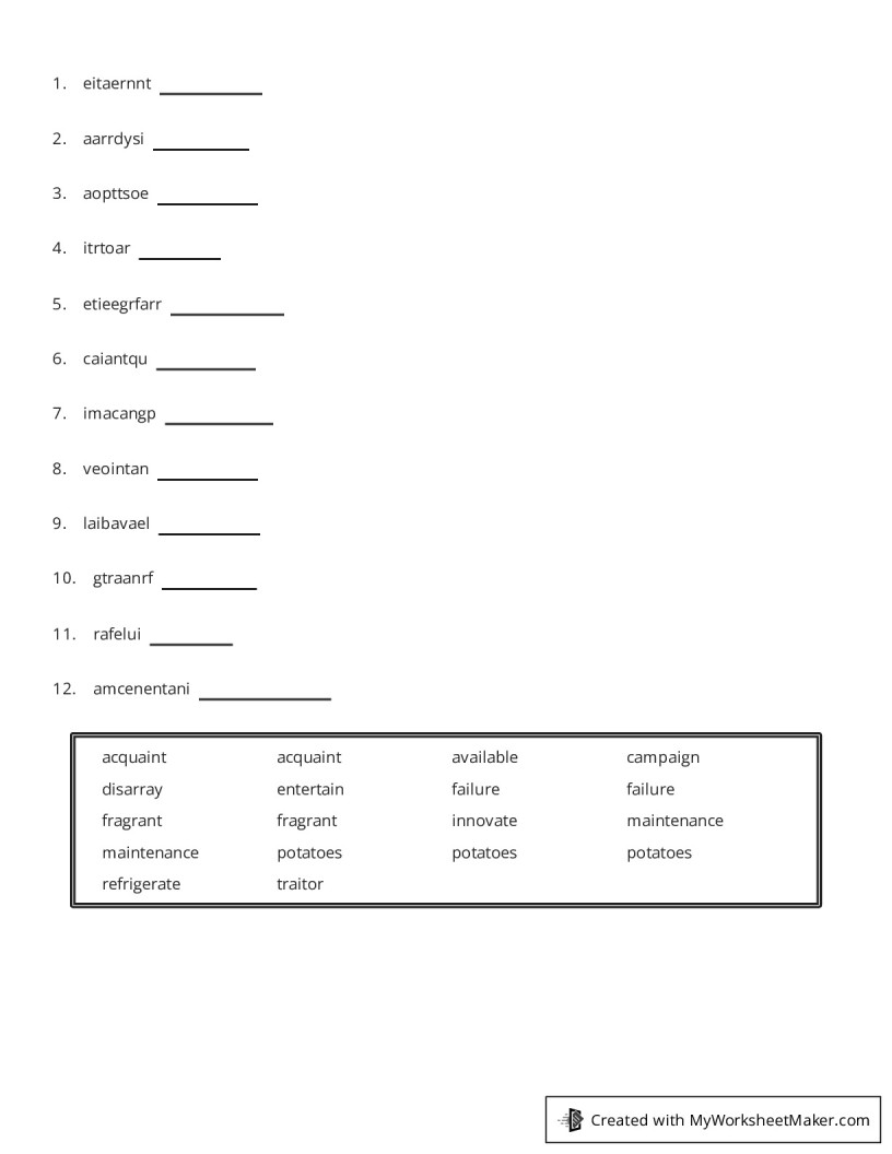 My Worksheet Title - My Worksheet Maker: Create Your Own Worksheets