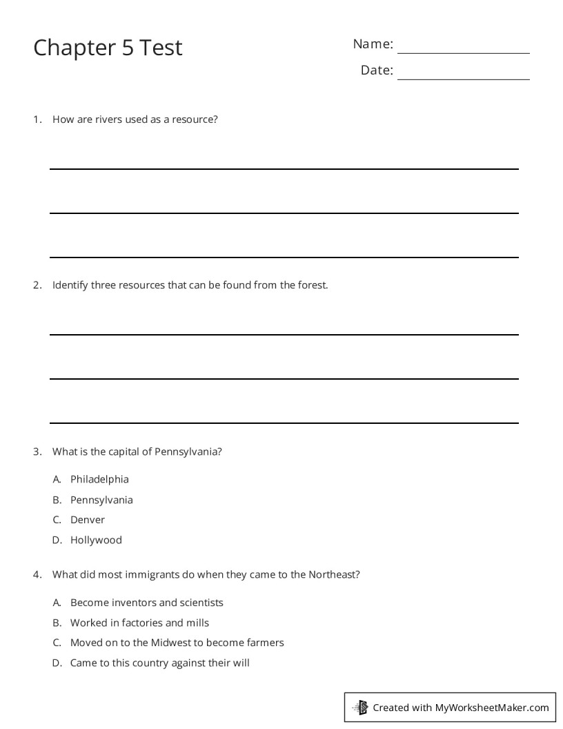Chapter 5 Test - My Worksheet Maker: Create Your Own Worksheets
