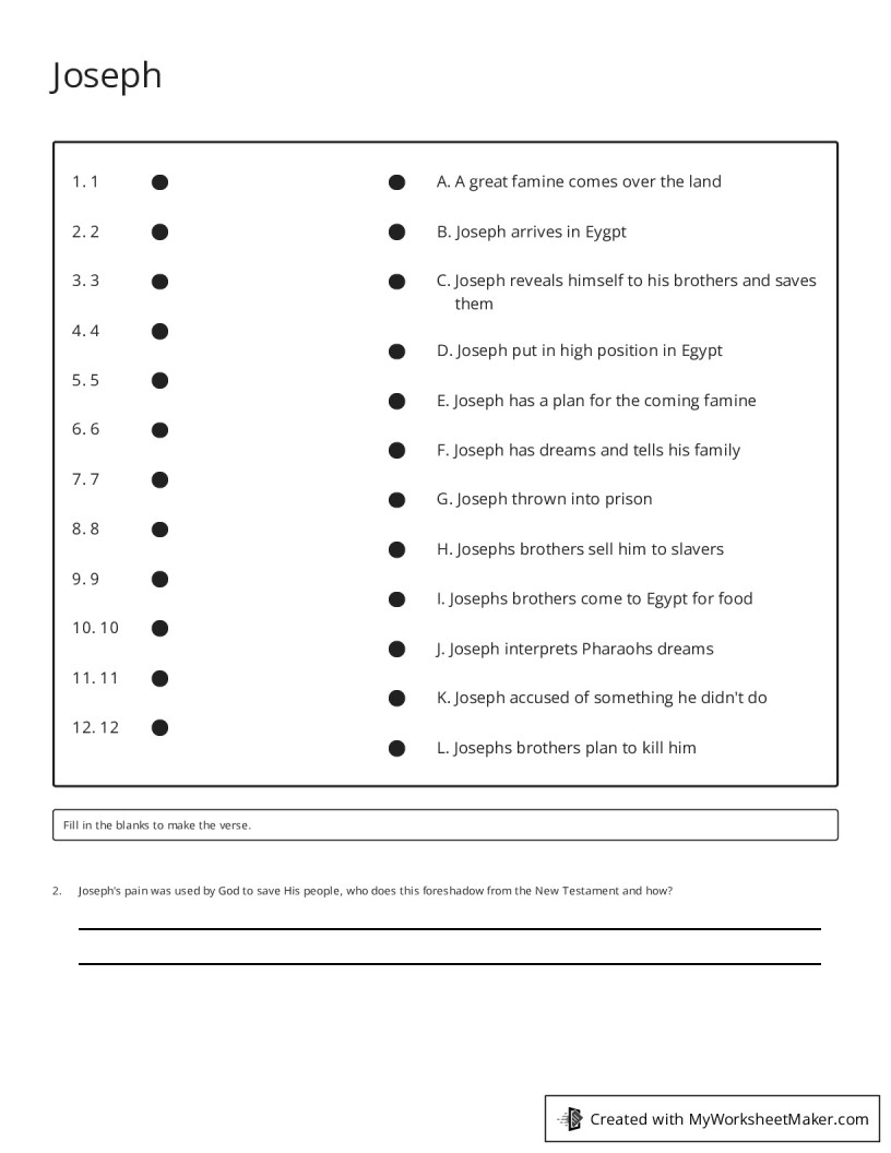 Joseph - My Worksheet Maker: Create Your Own Worksheets