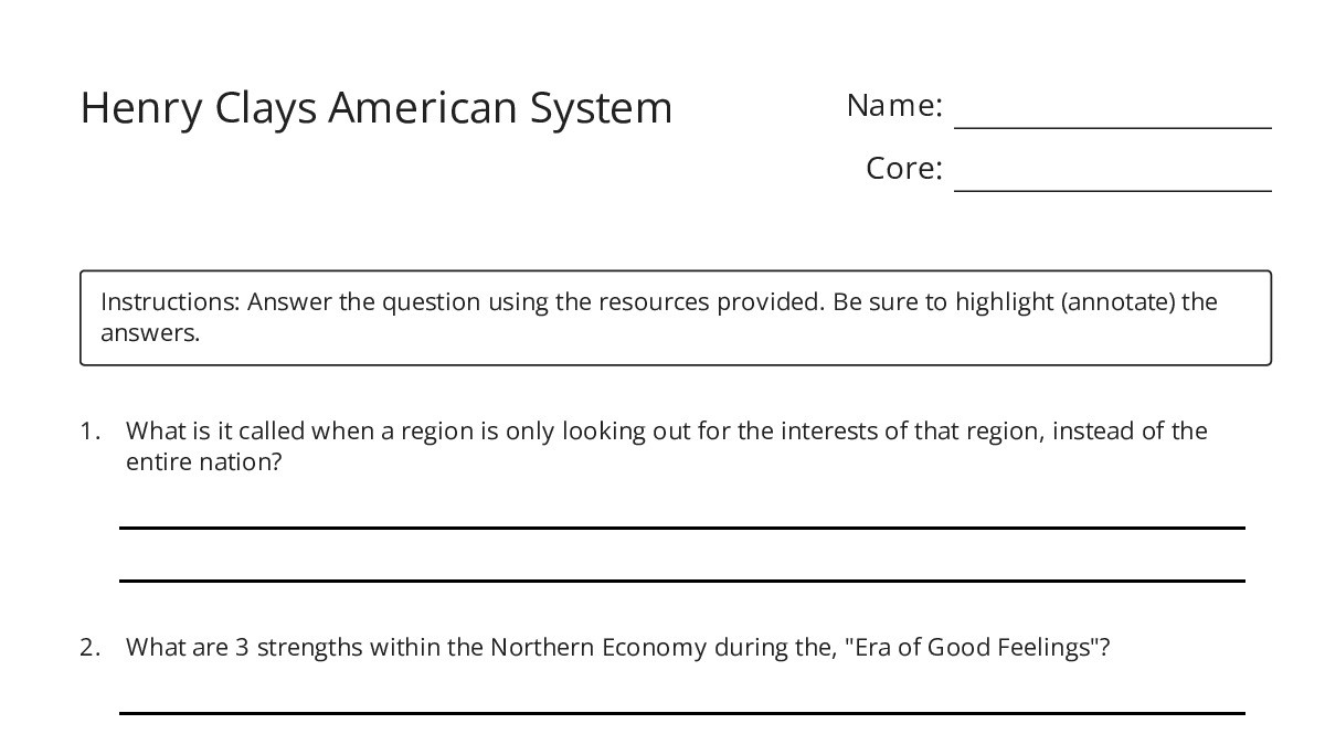 Henry Clays American System - My Worksheet Maker: Create Your Own ...
