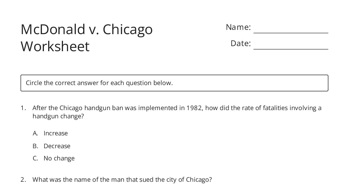 McDonald v. Chicago Worksheet - My Worksheet Maker: Create Your Own ...