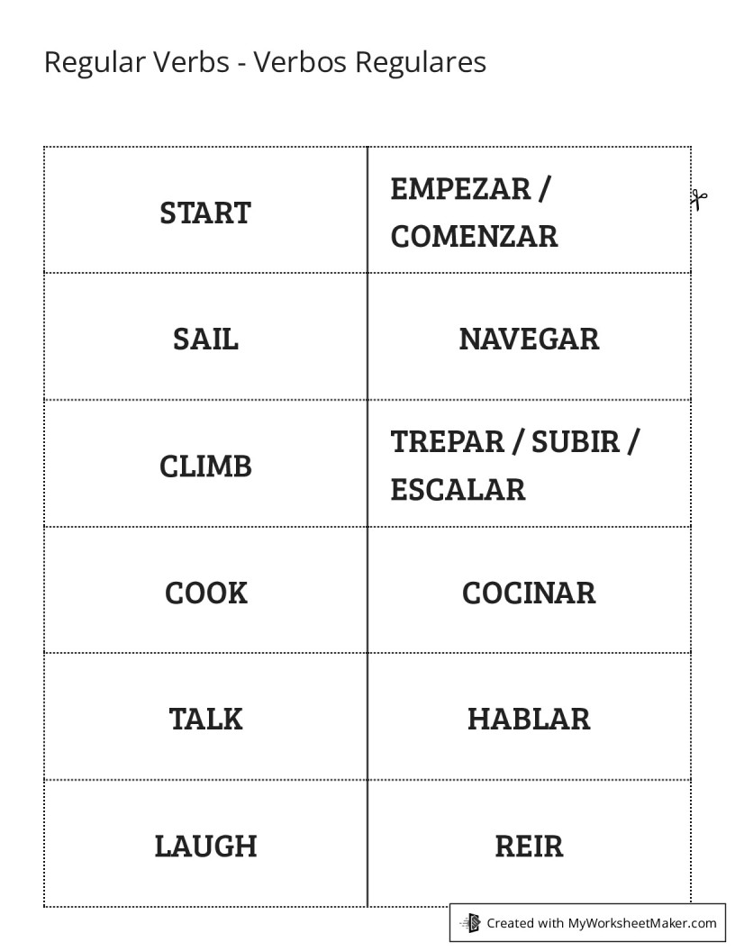 Regular Verbs - Verbos Regulares - My Flashcard Maker: Create Your Own ...