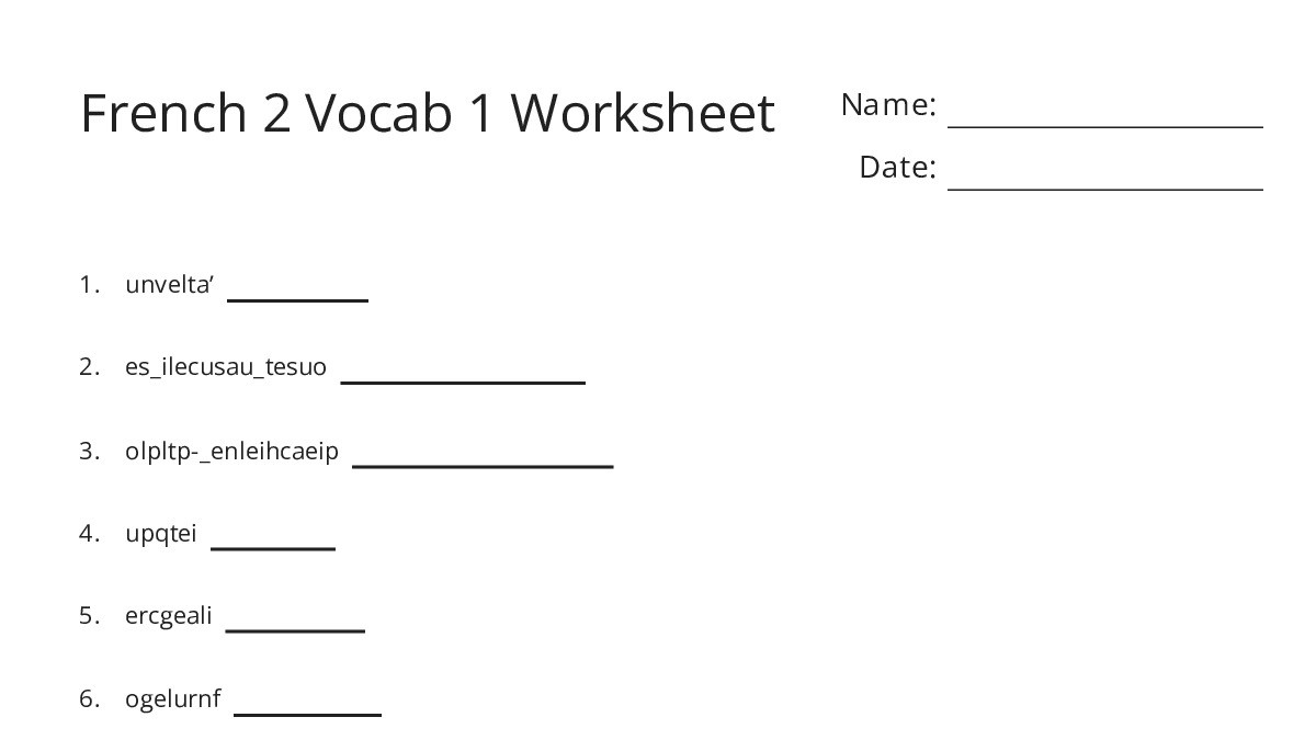 French 2 Vocab 1 Worksheet - My Worksheet Maker: Create Your Own Worksheets
