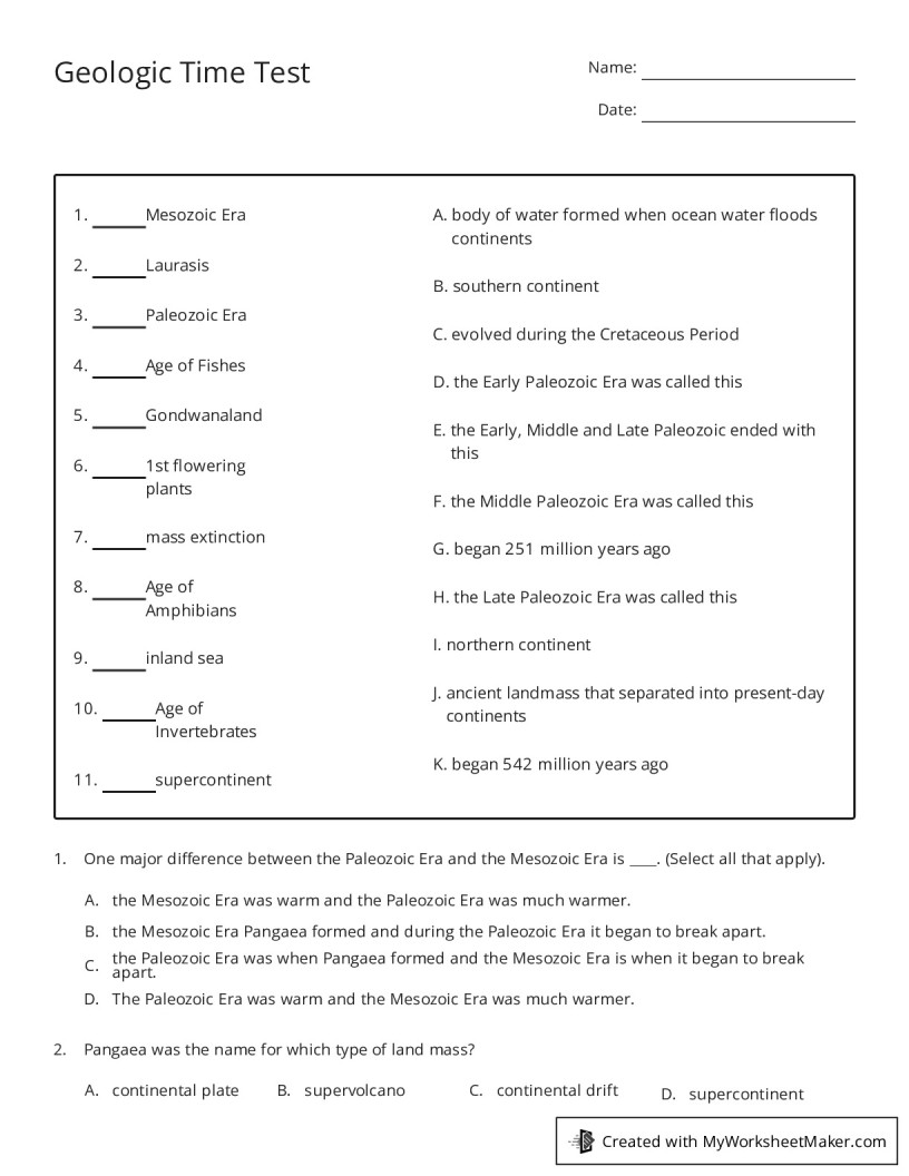 Geologic Time Test My Worksheet Maker Create Your Own Worksheets geologic-time-test-my-worksheet-maker-create-your-own-worksheets