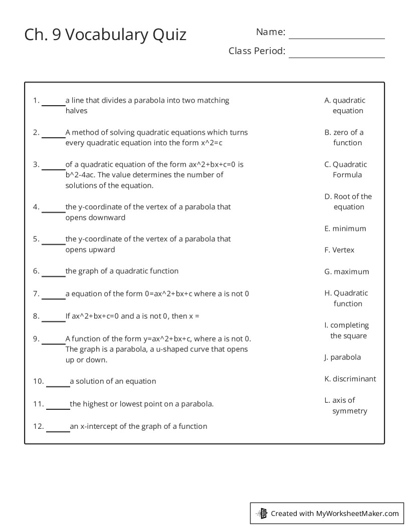 Ch. 9 Vocabulary Quiz - My Worksheet Maker: Create Your Own Worksheets