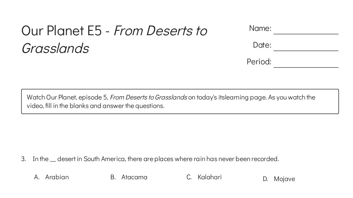 Our Planet E5 - From Deserts to Grasslands - My Worksheet Maker: Create ...