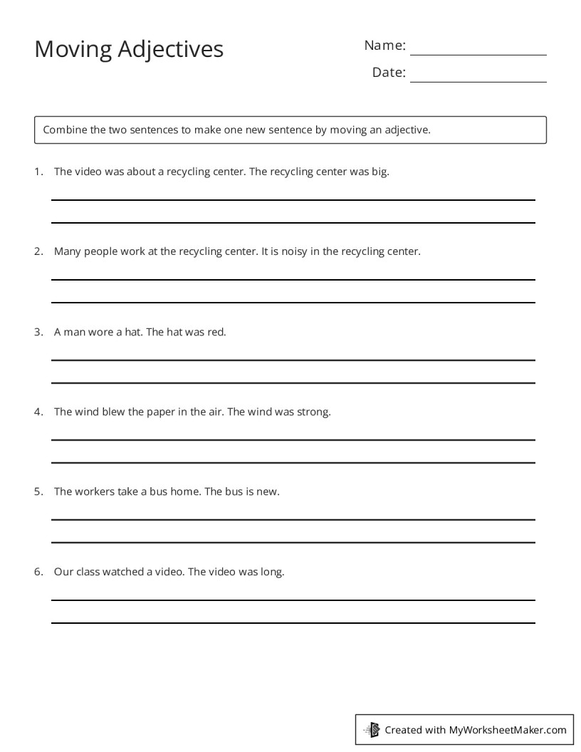 Moving Adjectives - My Worksheet Maker: Create Your Own Worksheets