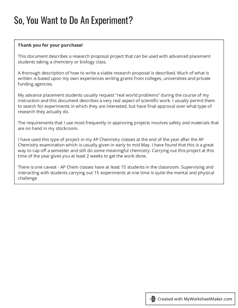 So, You Want to Do An Experiment? - My Worksheet Maker: Create Your Own ...