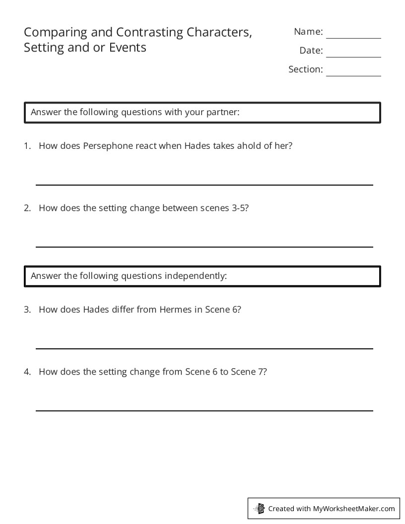 Comparing and Contrasting Characters, Setting and or Events - My ...