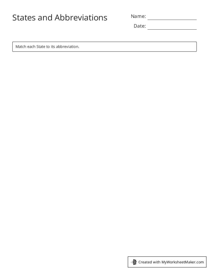 States and Abbreviations - My Worksheet Maker: Create Your Own Worksheets