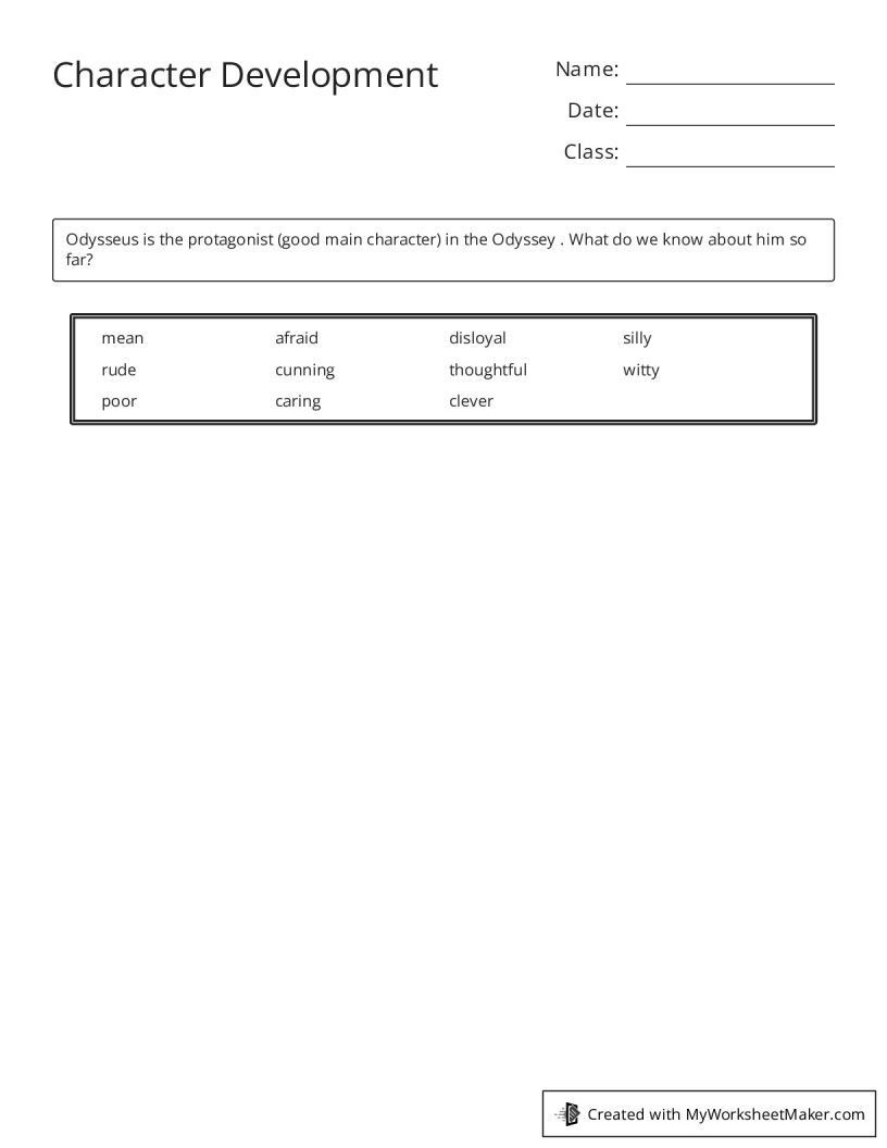 Character Development - My Worksheet Maker: Create Your Own Worksheets