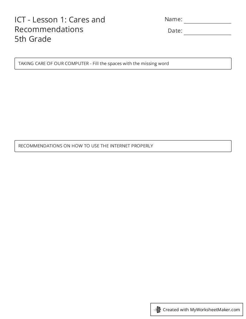 ICT - Lesson 1: Cares and Recommendations5th Grade - My Worksheet Maker ...