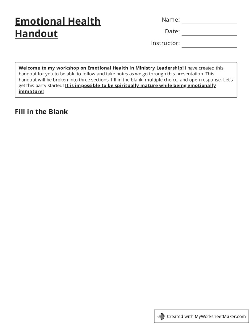 Emotional Health Handout - My Worksheet Maker: Create Your Own Worksheets