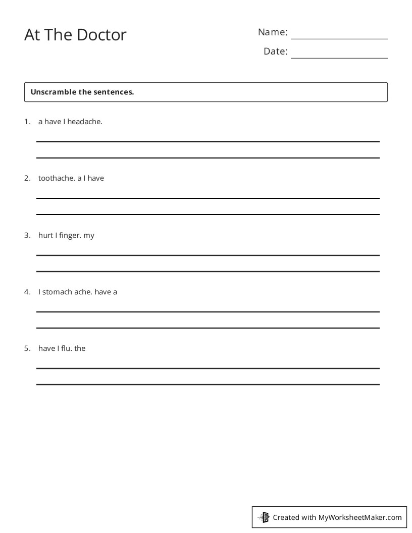 At The Doctor - My Worksheet Maker: Create Your Own Worksheets