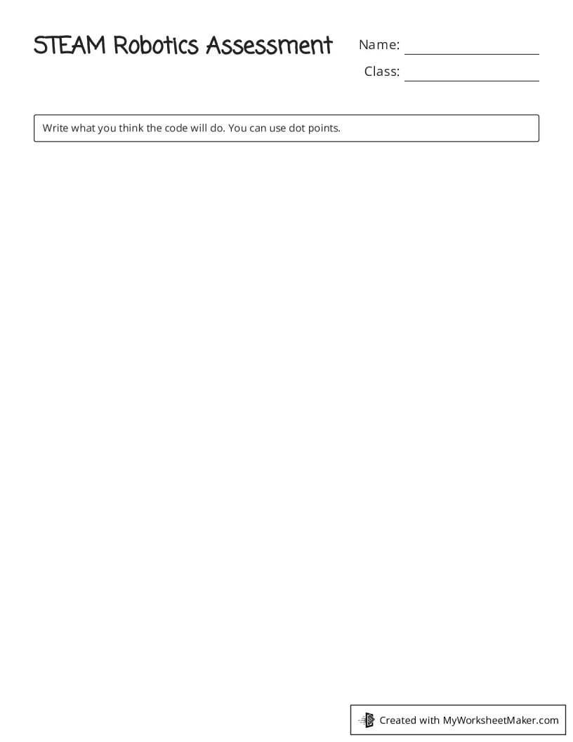 STEAM Robotics Assessment - My Worksheet Maker: Create Your Own Worksheets