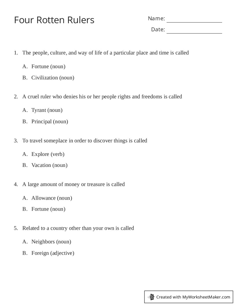 Four Rotten Rulers - My Worksheet Maker: Create Your Own Worksheets