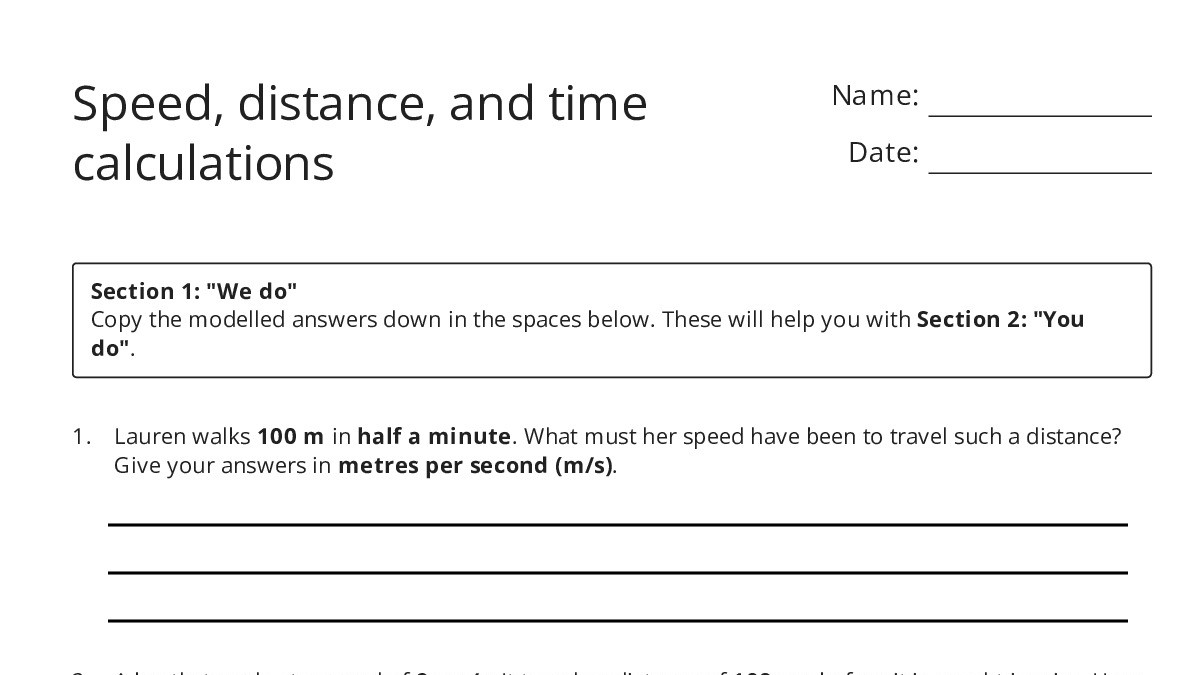 Speed, distance, and time calculations - My Worksheet Maker: Create ...