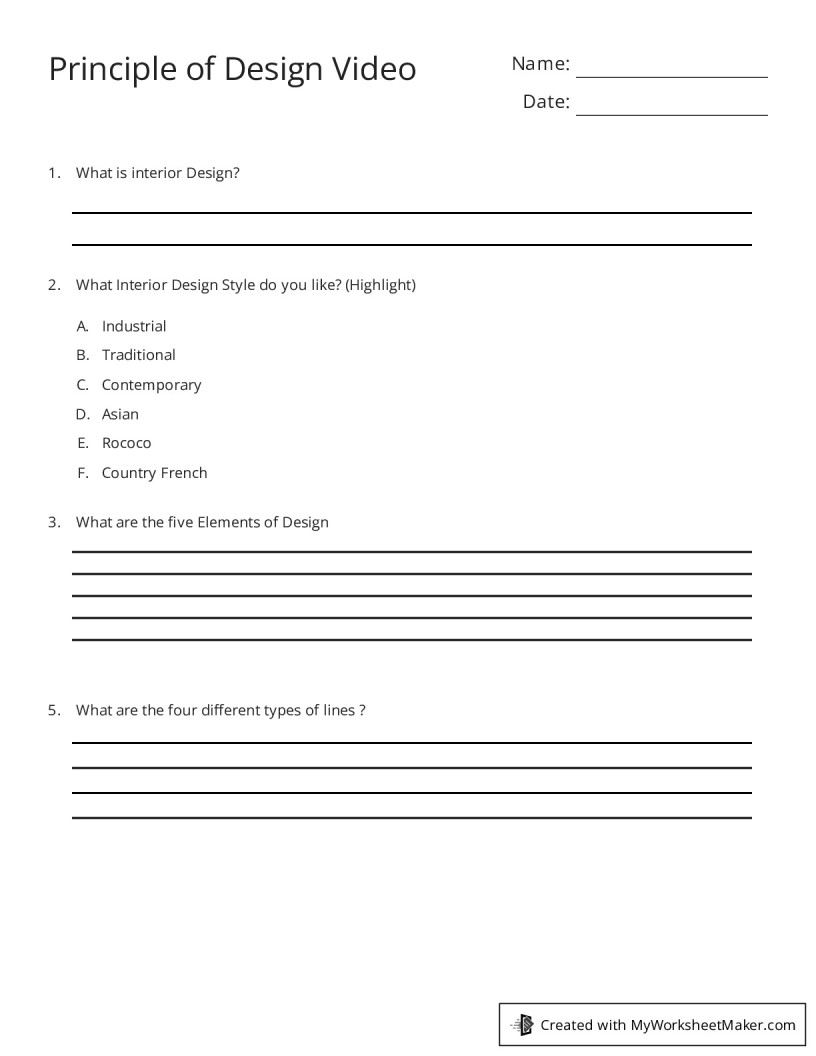Principle of Design Video - My Worksheet Maker: Create Your Own Worksheets