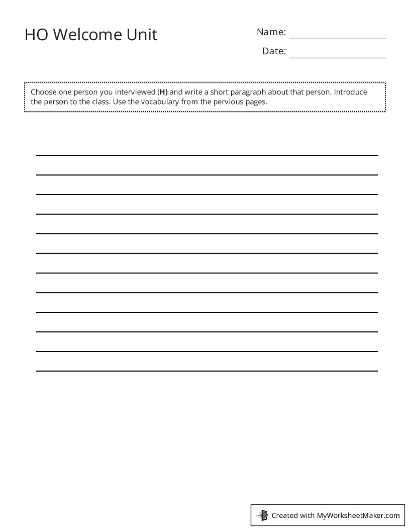 HO Welcome Unit - My Worksheet Maker: Create Your Own Worksheets