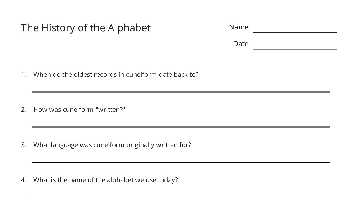 The History of the Alphabet - My Worksheet Maker: Create Your Own ...