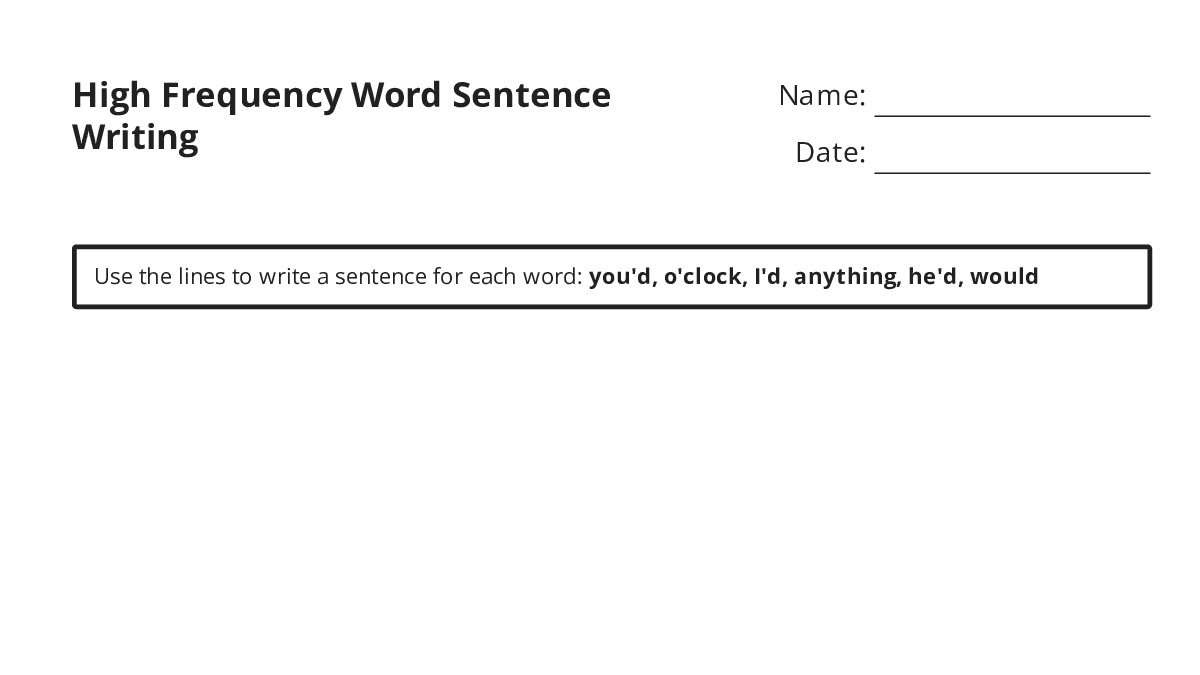 High Frequency Word Sentence Writing - My Worksheet Maker: Create Your ...