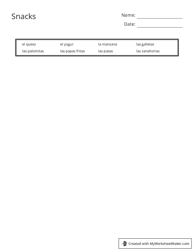 Snacks - My Worksheet Maker: Create Your Own Worksheets
