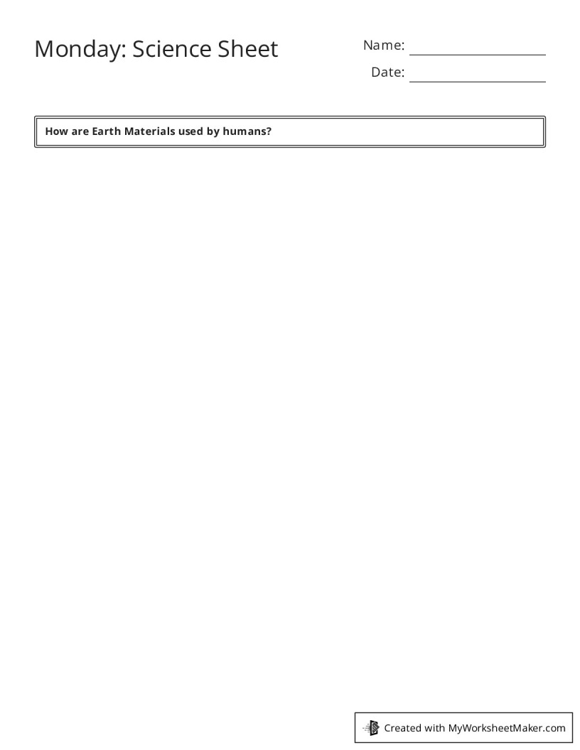 Monday: Science Sheet - My Worksheet Maker: Create Your Own Worksheets