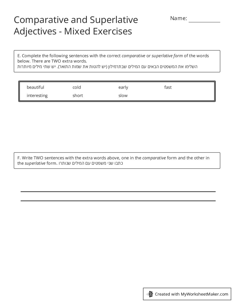 Comparative and Superlative Adjectives - Mixed Exercises - My Worksheet ...