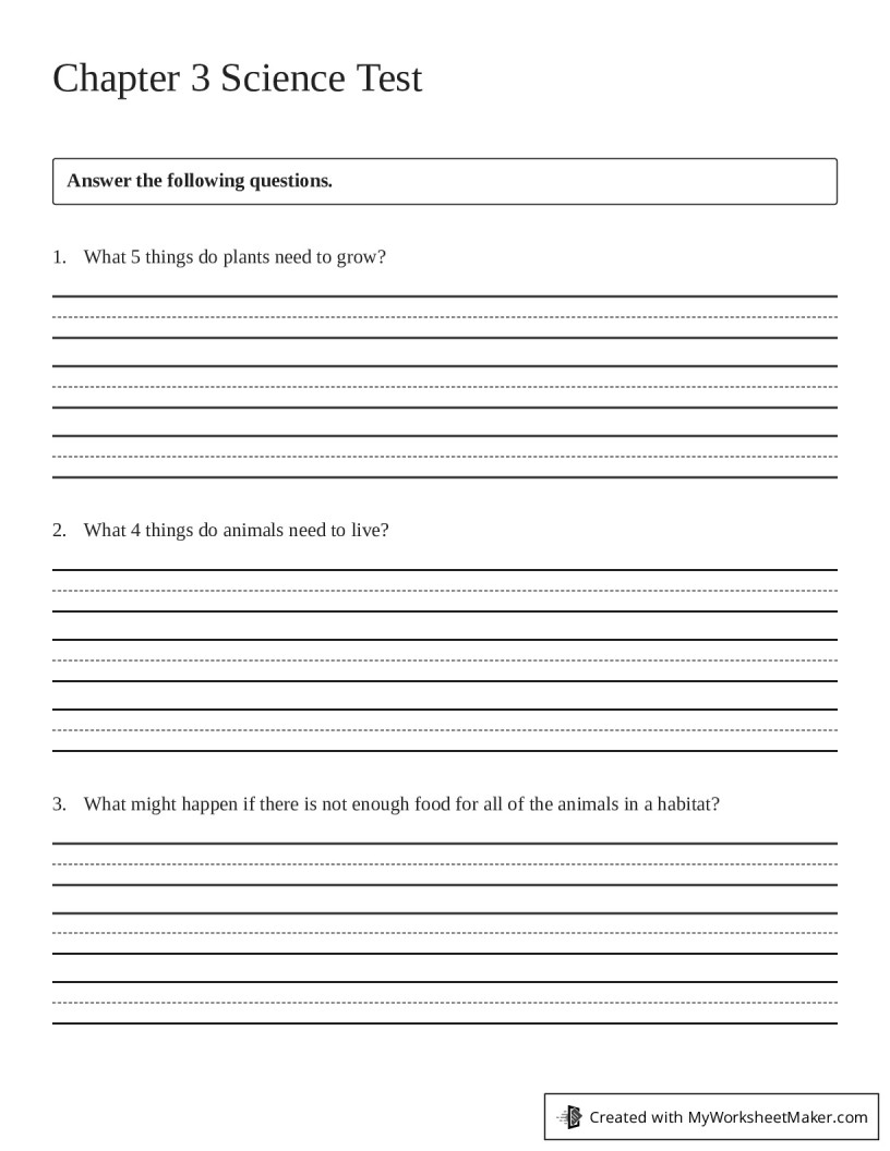 Chapter 3 Science Test - My Worksheet Maker: Create Your Own Worksheets